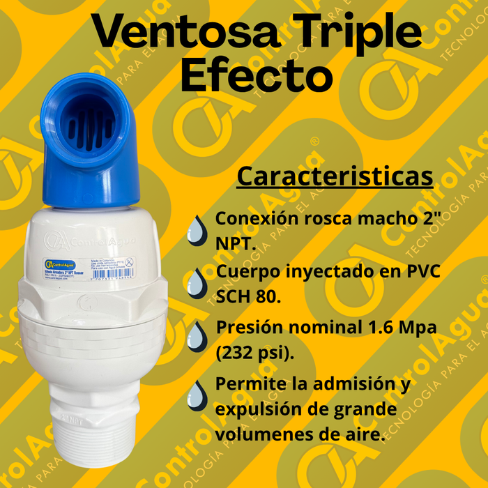 Valvula ventosa triple efecto de 2"